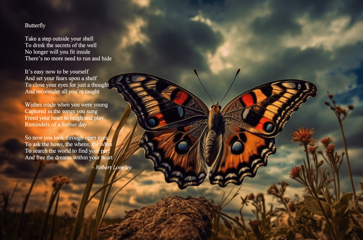 Butterfly - Inspirational poems by Robert Longley and artwork